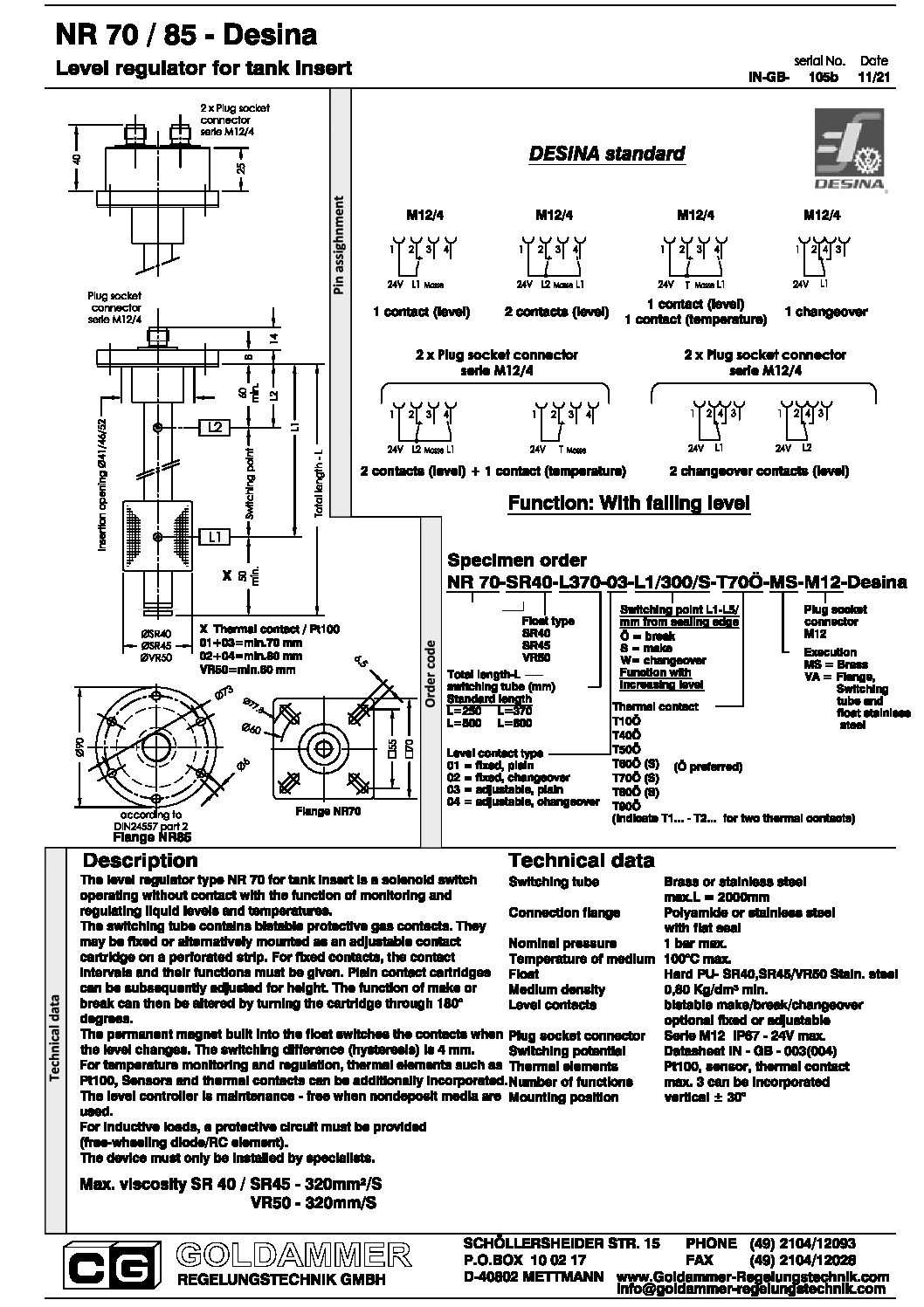 Level regulator for tank insert - IN - Goldammer Regelungstechnik