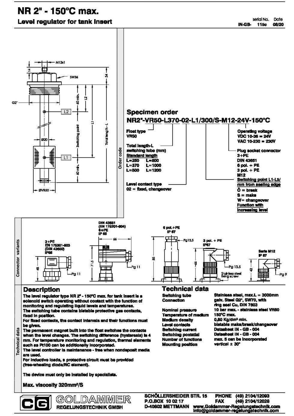 Level regulator for tank insert - IN - Goldammer Regelungstechnik