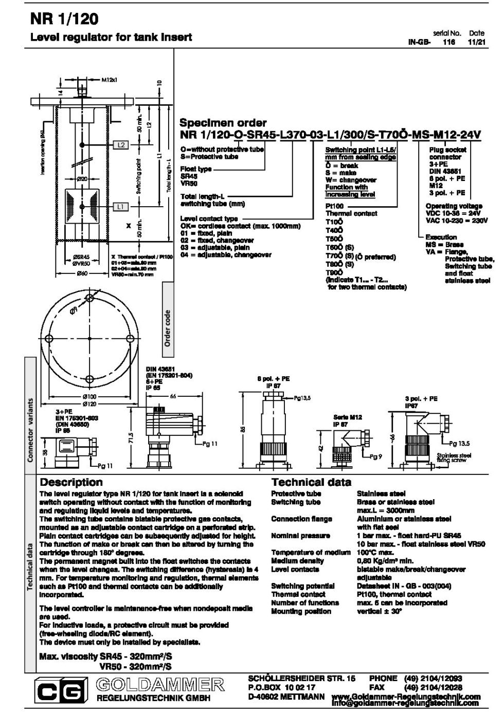 Level regulator for tank insert - IN - Goldammer Regelungstechnik