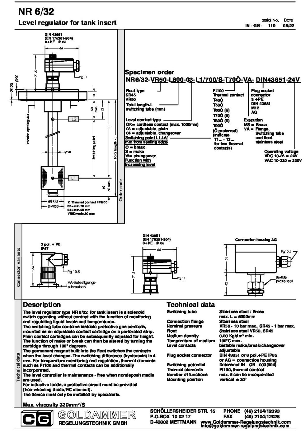 Level regulator for tank insert - IN - Goldammer Regelungstechnik