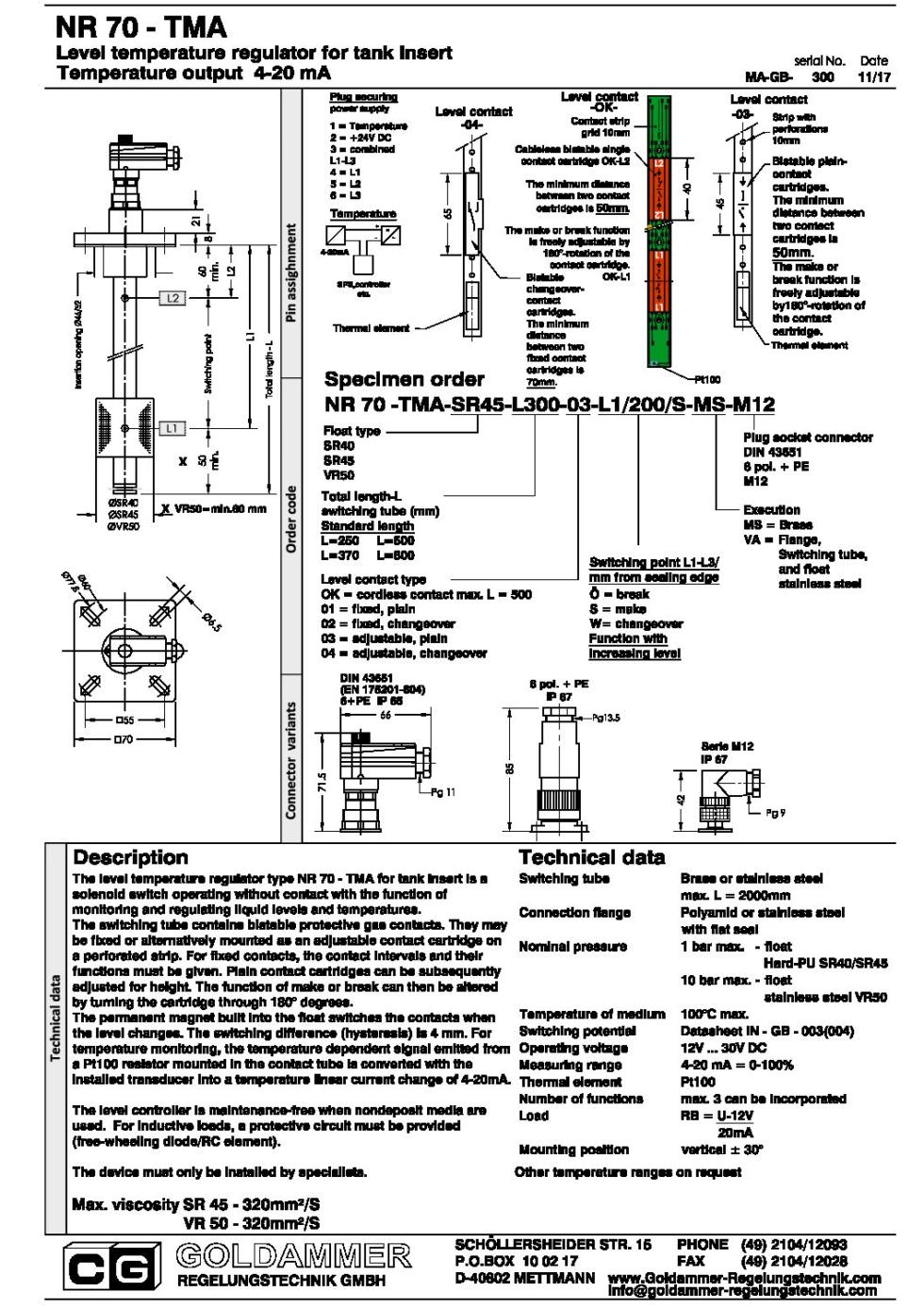 Level-temperature regulator for tank insert - TMA & MA - Goldammer ...
