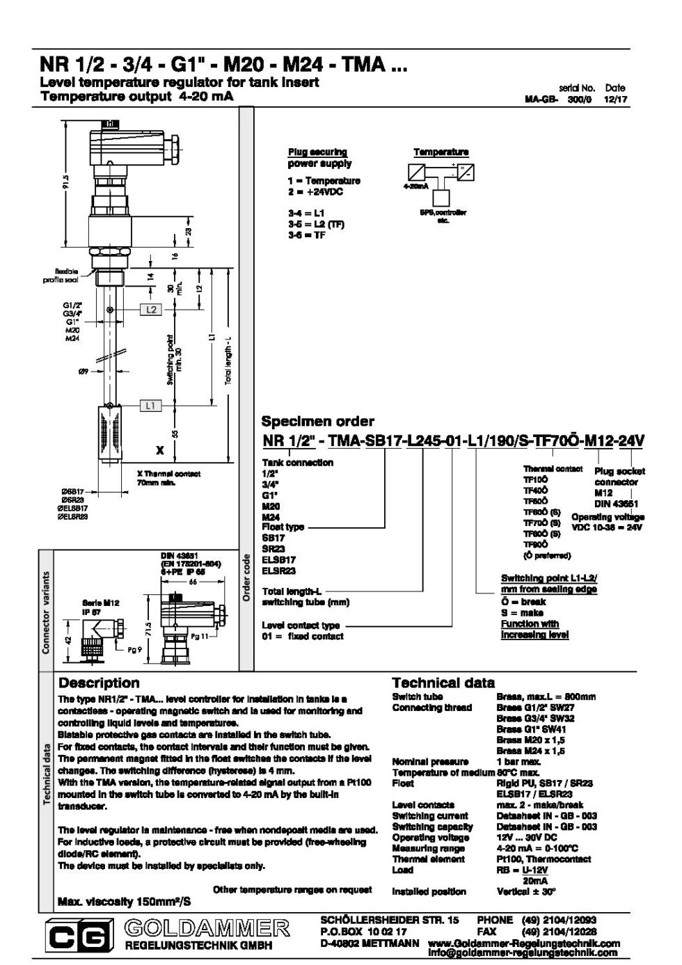 Level-temperature regulator for tank insert - MA - Goldammer ...