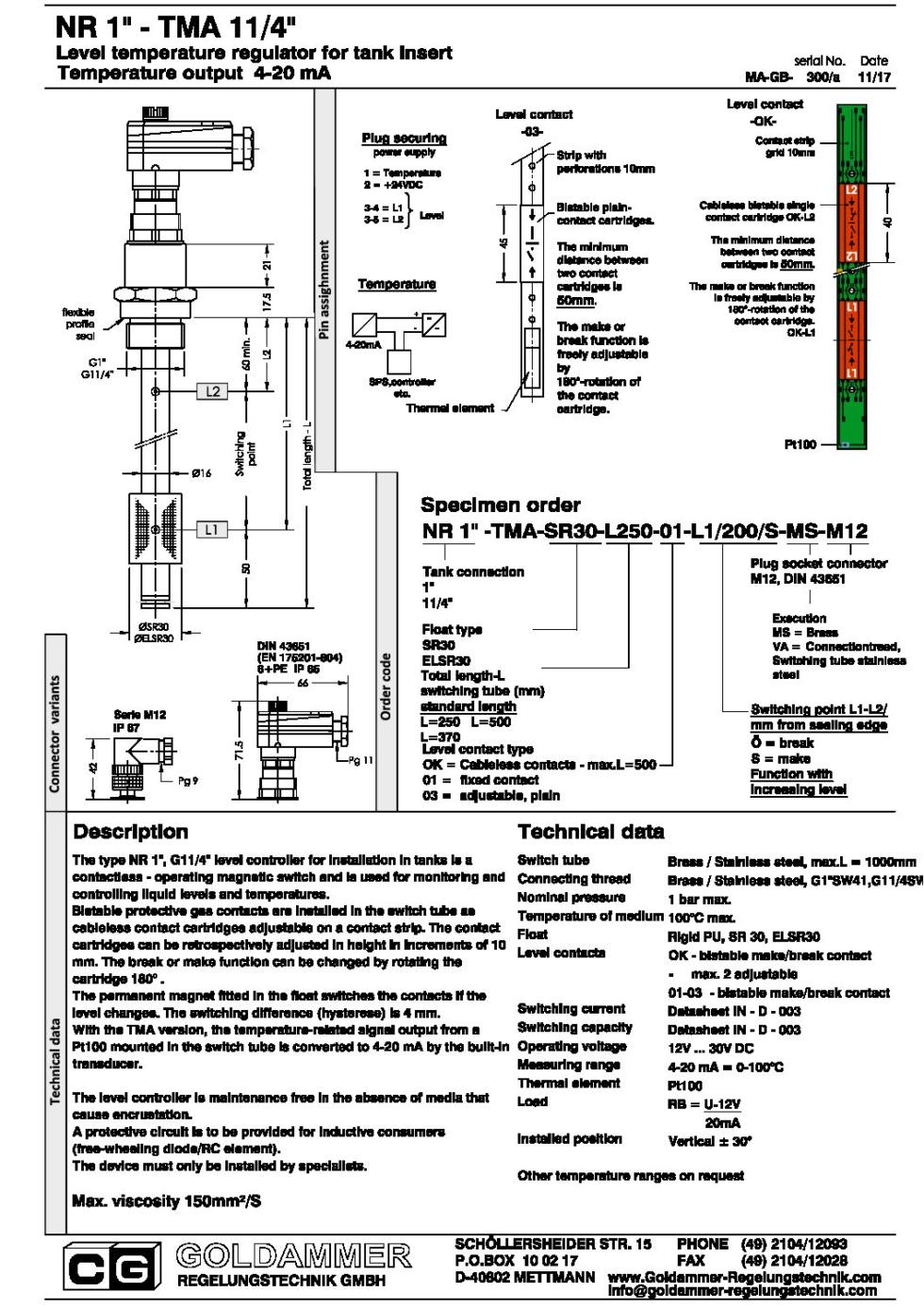 Level-temperature regulator for tank insert - TMA & MA - Goldammer ...