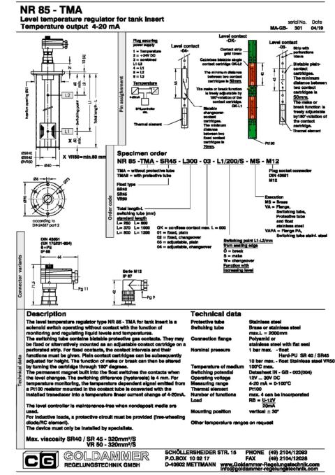 Level-temperature regulator for tank insert - MA - Goldammer ...
