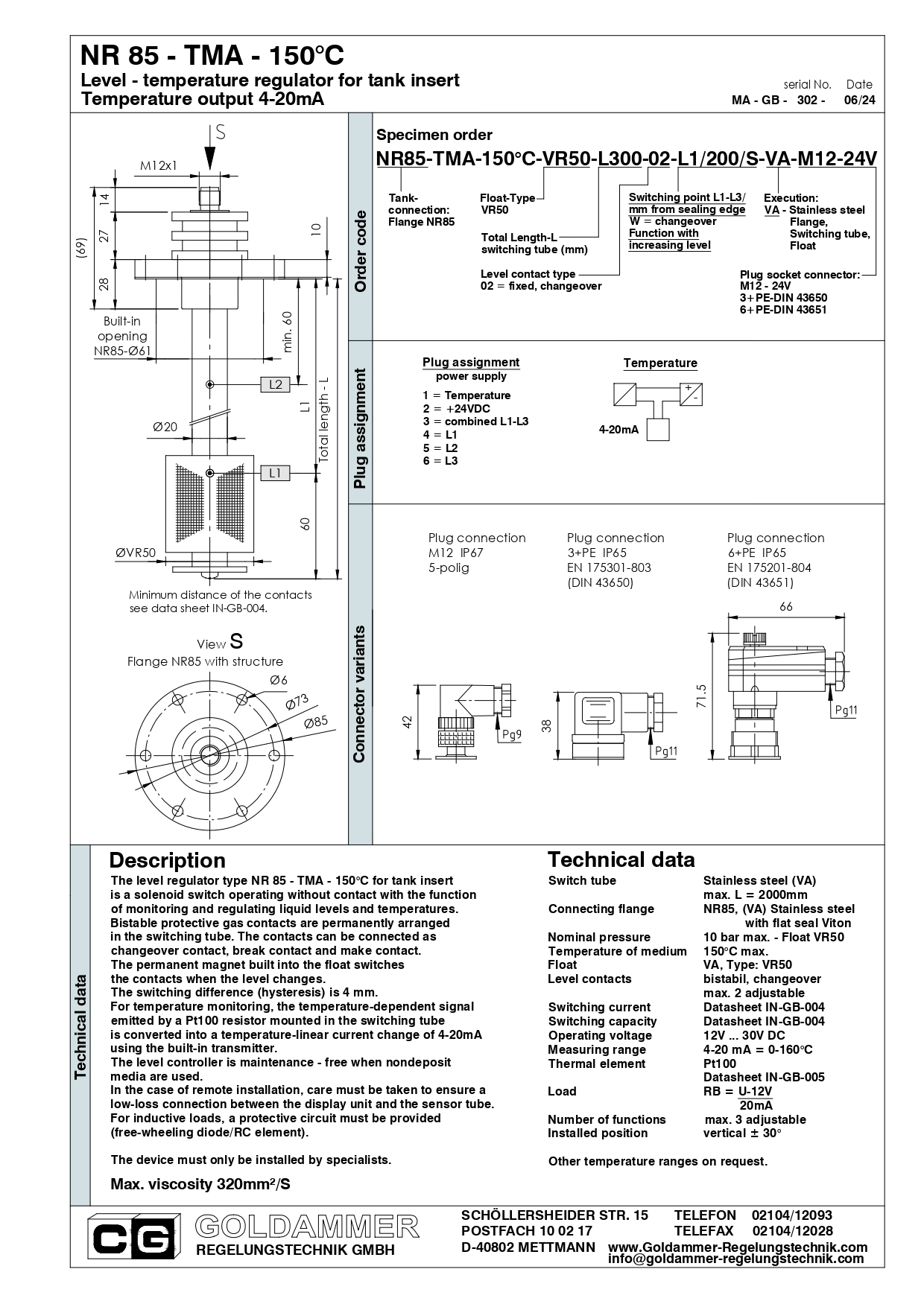 Level-temperature regulator for tank insert - TMA & MA - Goldammer ...