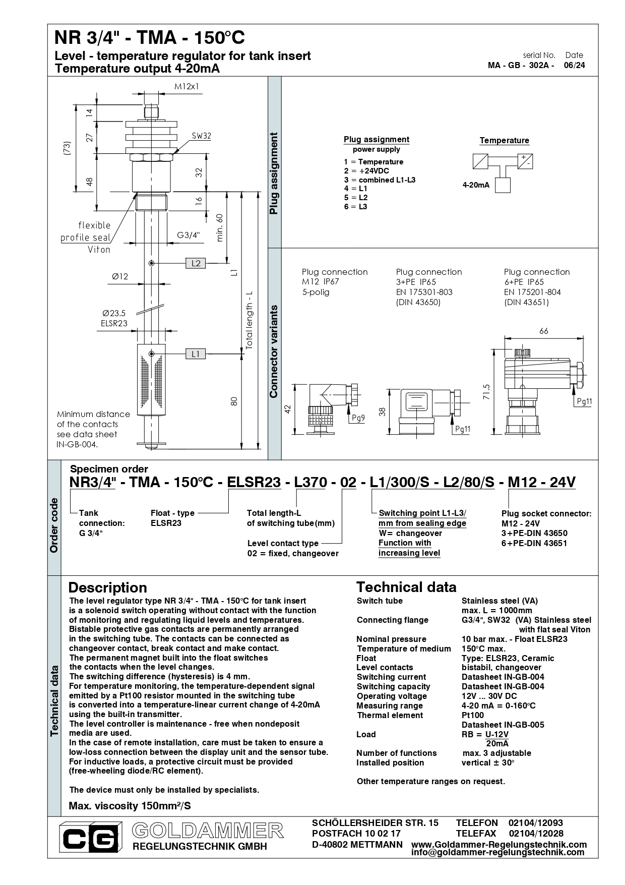 Level-temperature regulator for tank insert - TMA & MA - Goldammer ...