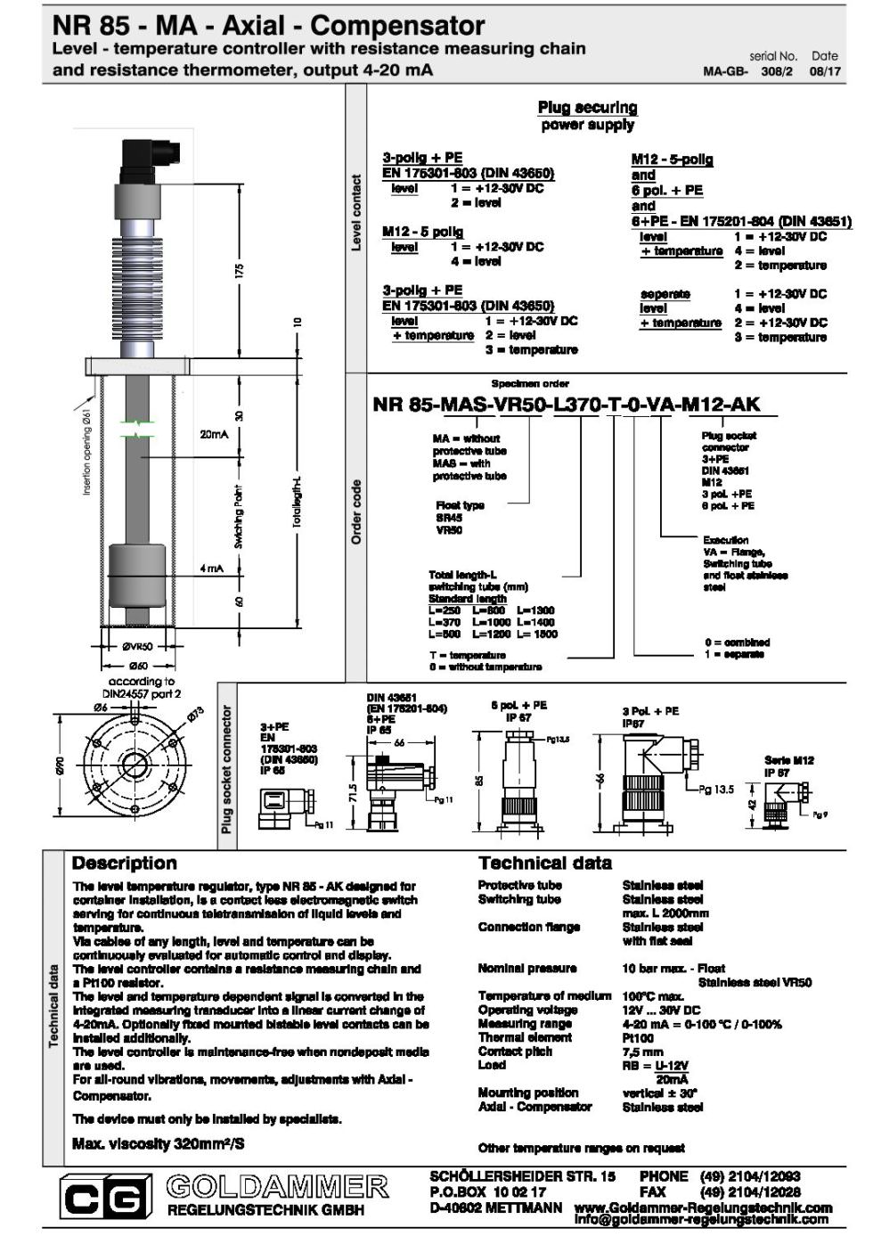 Level-temperature regulator for tank insert - TMA & MA - Goldammer ...