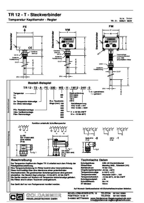 Temperatur-Kapillarrohr-Regler - TR - Goldammer Regelungstechnik