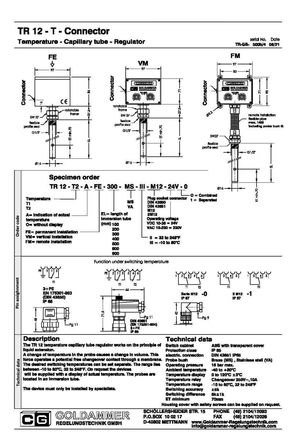 Temperature-capillary tube-regulator - TR - Goldammer Regelungstechnik