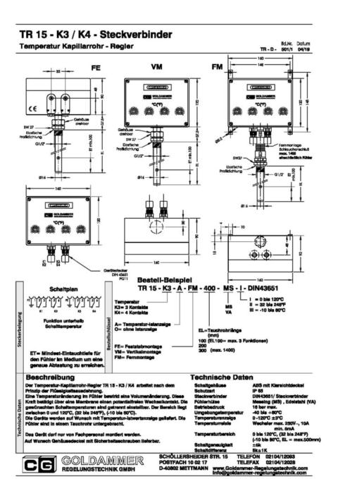 Temperatur-Kapillarrohr-Regler - TR - Goldammer Regelungstechnik
